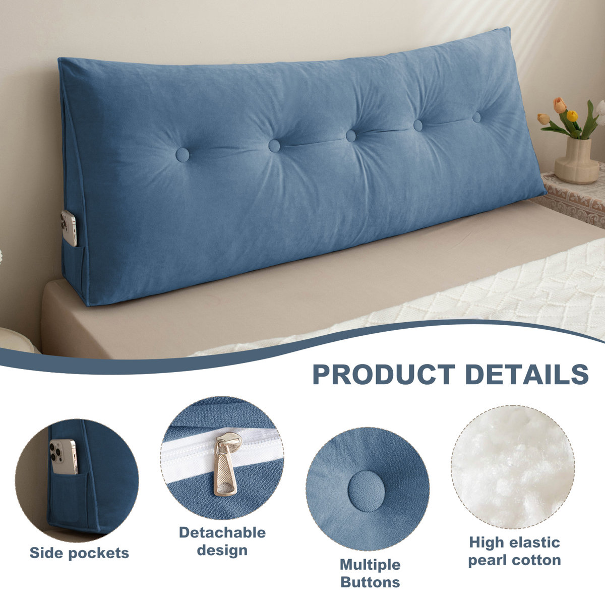 ANMINY Triangle Headboard Pillow Wedge Backrest Cushion For Bed ...