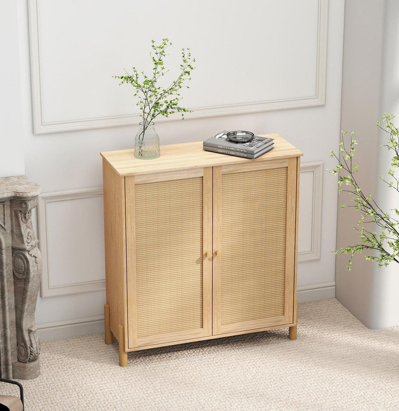 George Oliver Mid-Century Modern Storage Cabinet with Woven Rattan ...