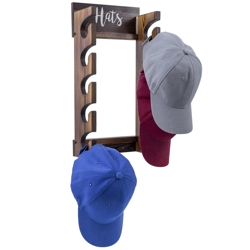 Millwood Pines Wall Mounted Decorative Wood Hat Cap Hooks Rack | Wayfair