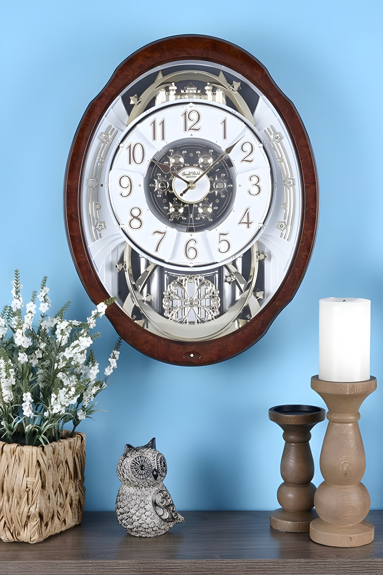 Co-t Woodgrain Marvelous Magic Motion Clock With Swarovski Crystals ...