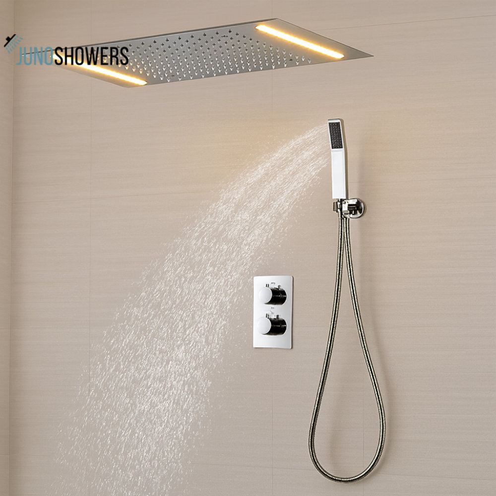 Juno Showers Polished chrome shower system with rainfall head and ...