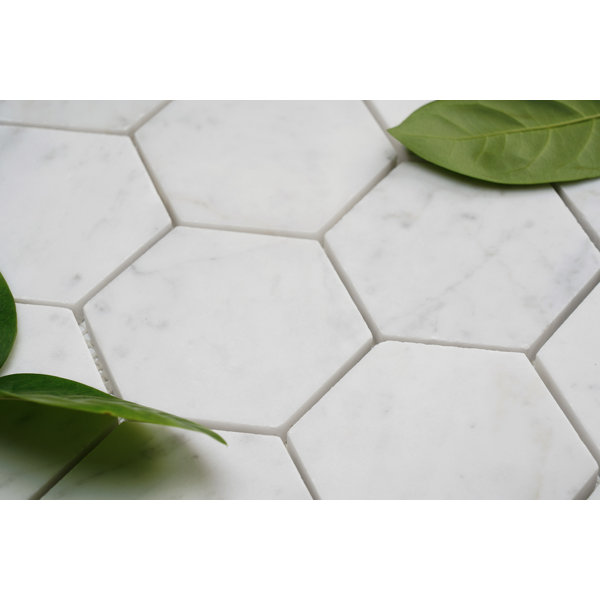 Simple Tile Thala 3" x 3'' Marble Honeycomb Mosaic Wall & Floor Tile ...