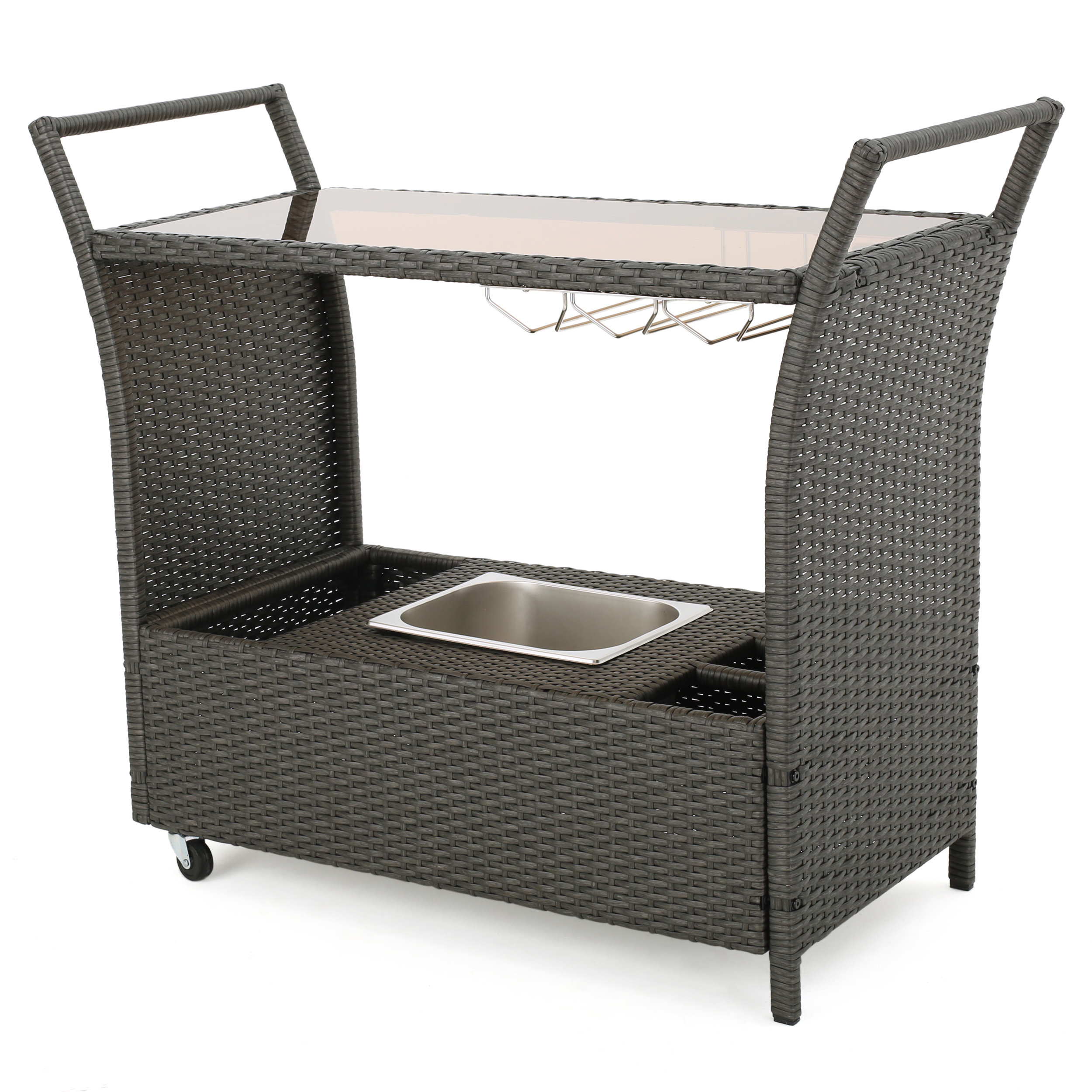 Latitude Run® Rolling Kitchen Cart with Glass Top, BAR CART | Wayfair