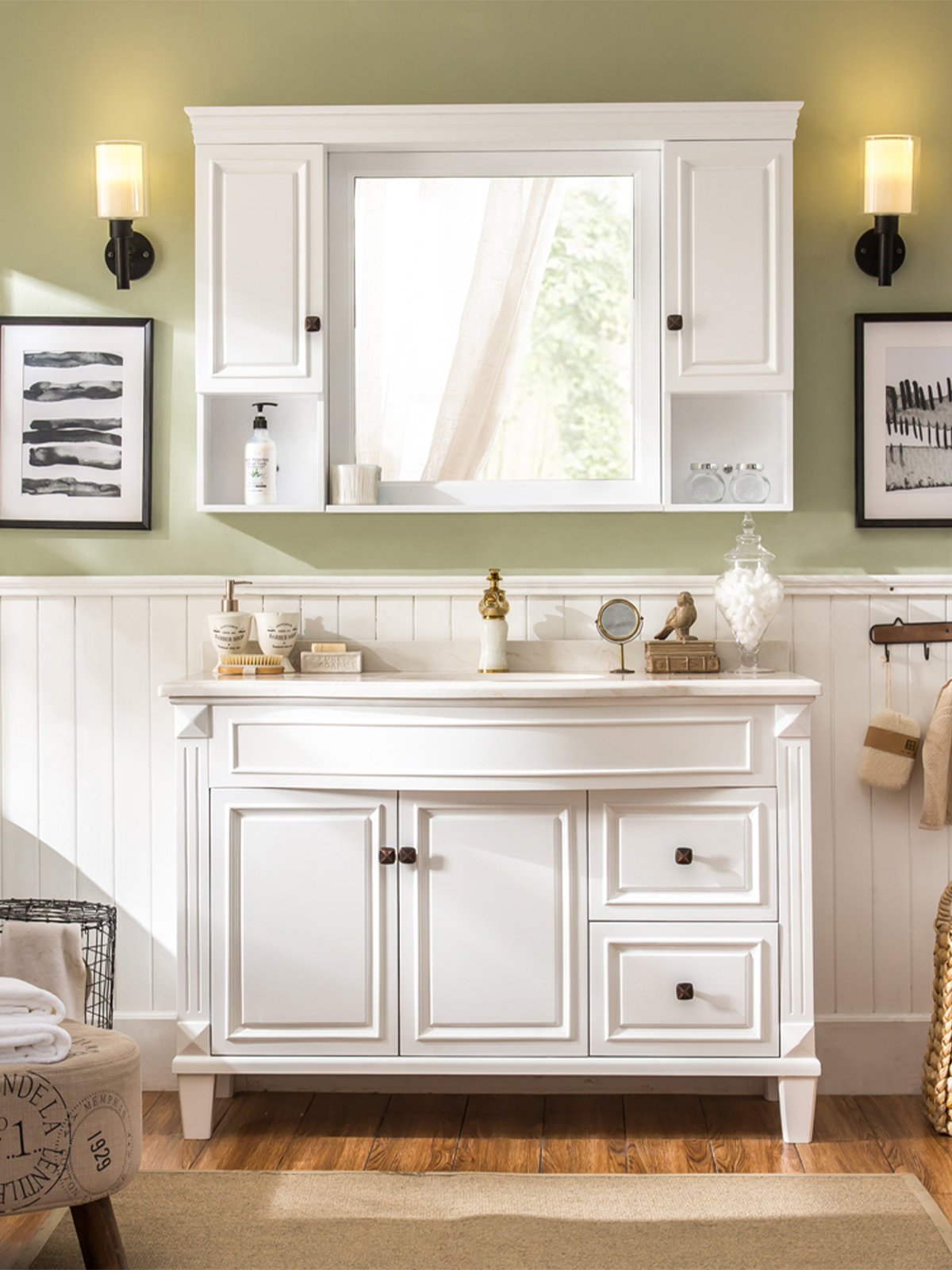 Red Barrel Studio® Farmhouse Solid Wood Vanity with Marble Top & Mirror ...