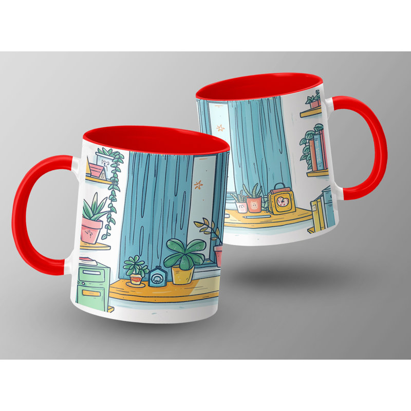 East Urban Home Kids Drawing Style 11oz Accent Mugs – White Ceramic ...