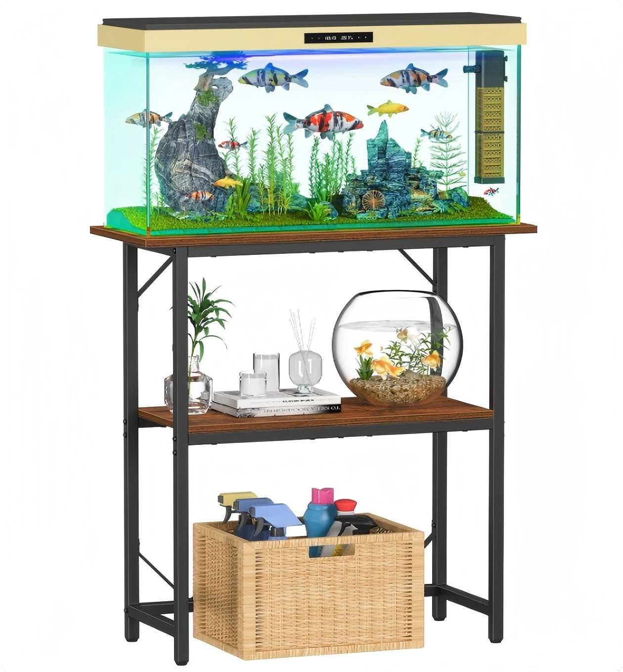 Latitude Run® 30 Gallon Fish Tank Stand, Aquarium Stand 2-Tier Storage ...