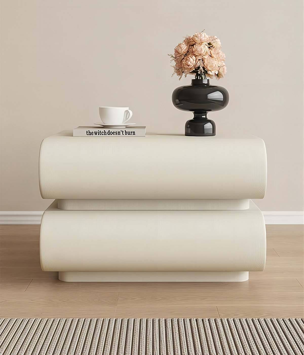 STONE DRAGON TILE ARTS LLC Creamy White Bedside Table, Leather ...