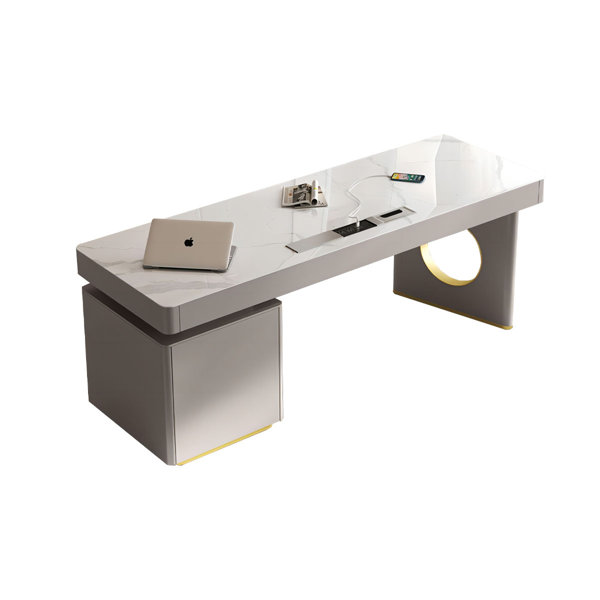 Coxambrey Rectangle White Sintered Stone Desktop Modern Desk | Wayfair
