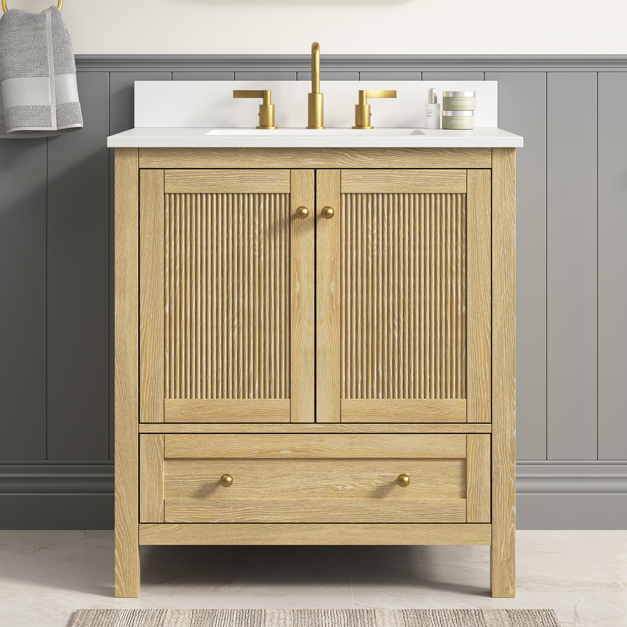 Ebern Designs Tyler 30" Light Oak Freestanding Bathroom Vanity With ...