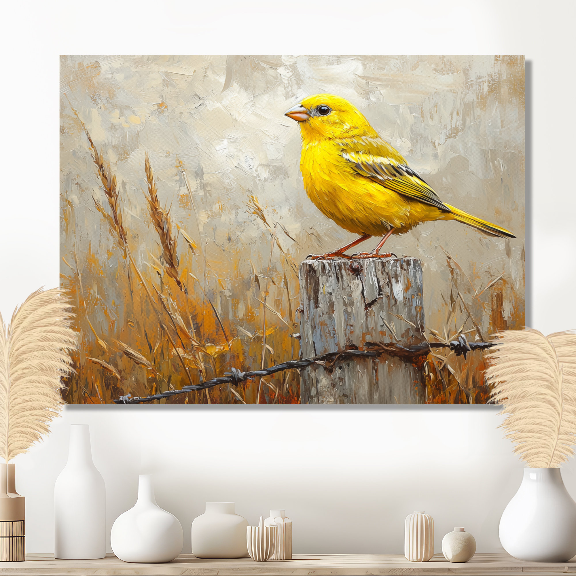 Lark Manor™ Finch Bird On The Barnyard Fence III - Animals Large Wall ...