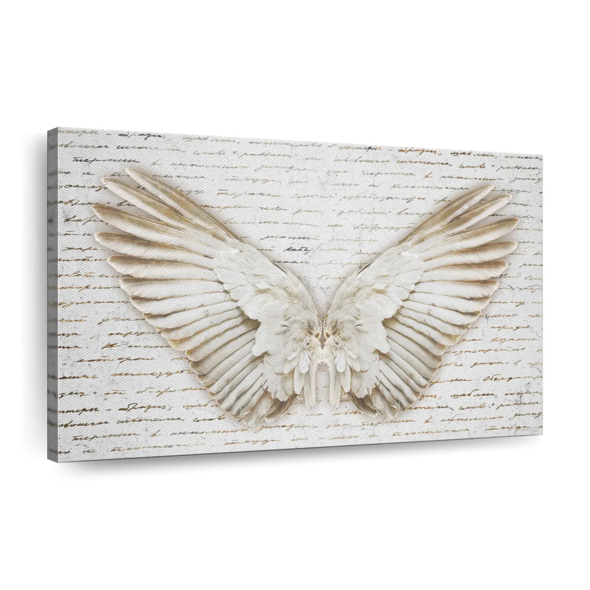 Trinx Angel Wings over Calligraphy Canvas Print - Wrapped Canvas Print ...