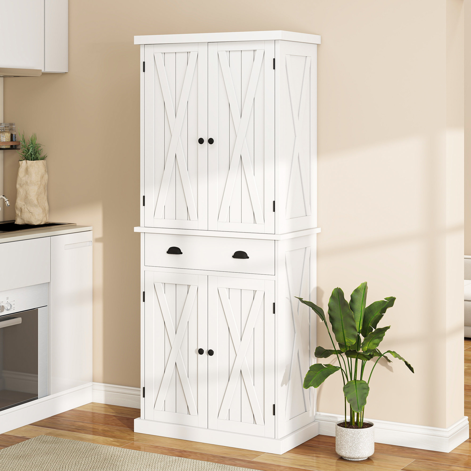 Gracie Oaks Sneyd 72" H Wood Farmhouse Kitchen Pantry Cabinet with ...