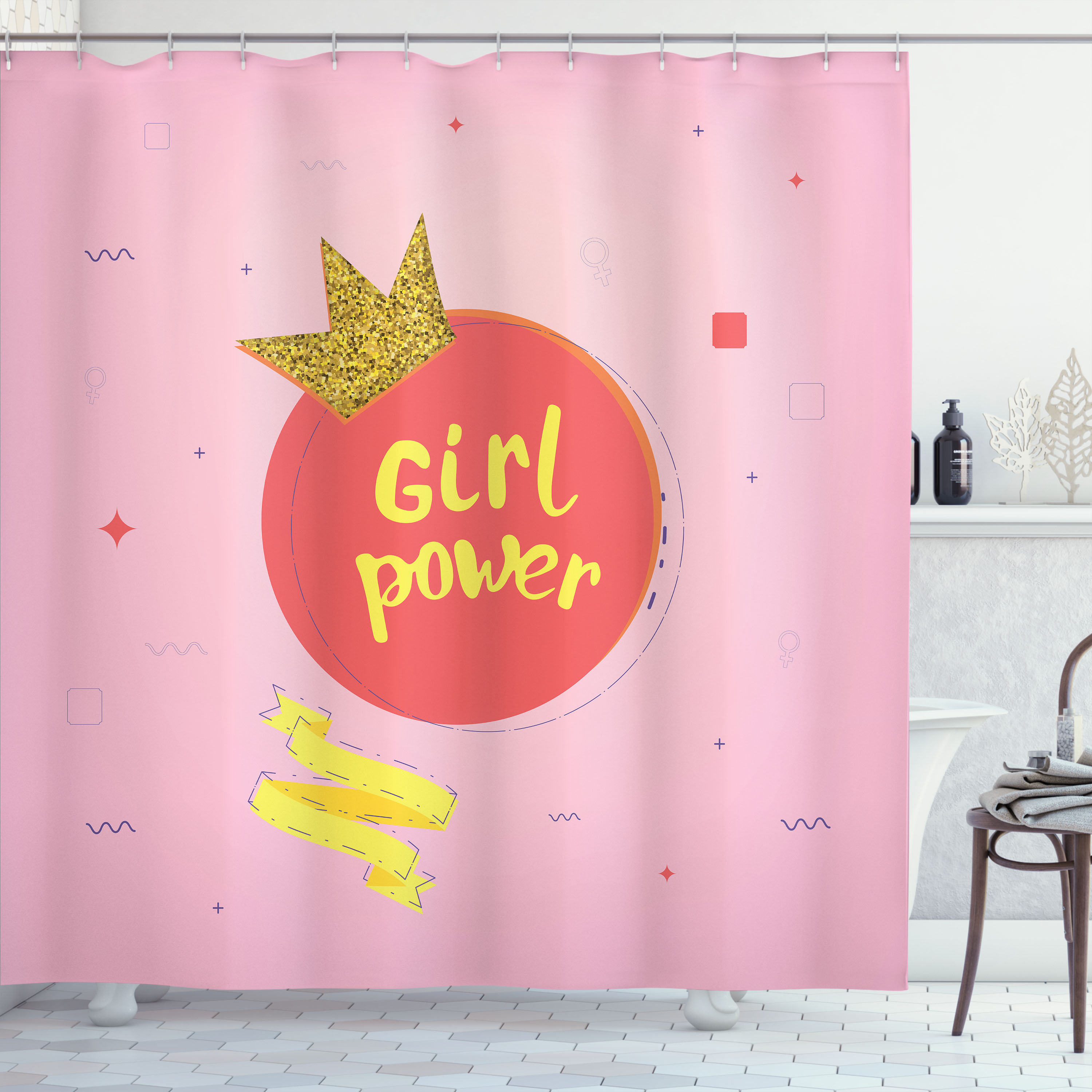 East Urban Home Girl Slogan Shower Curtain Iconic Design Crown ...