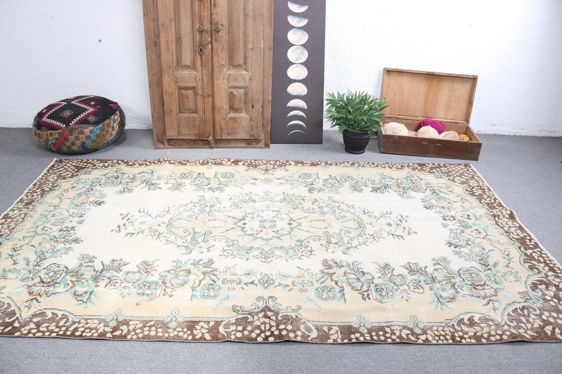 Bungalow Rose Vintage Turkish-inspired large beige floral rug designed ...