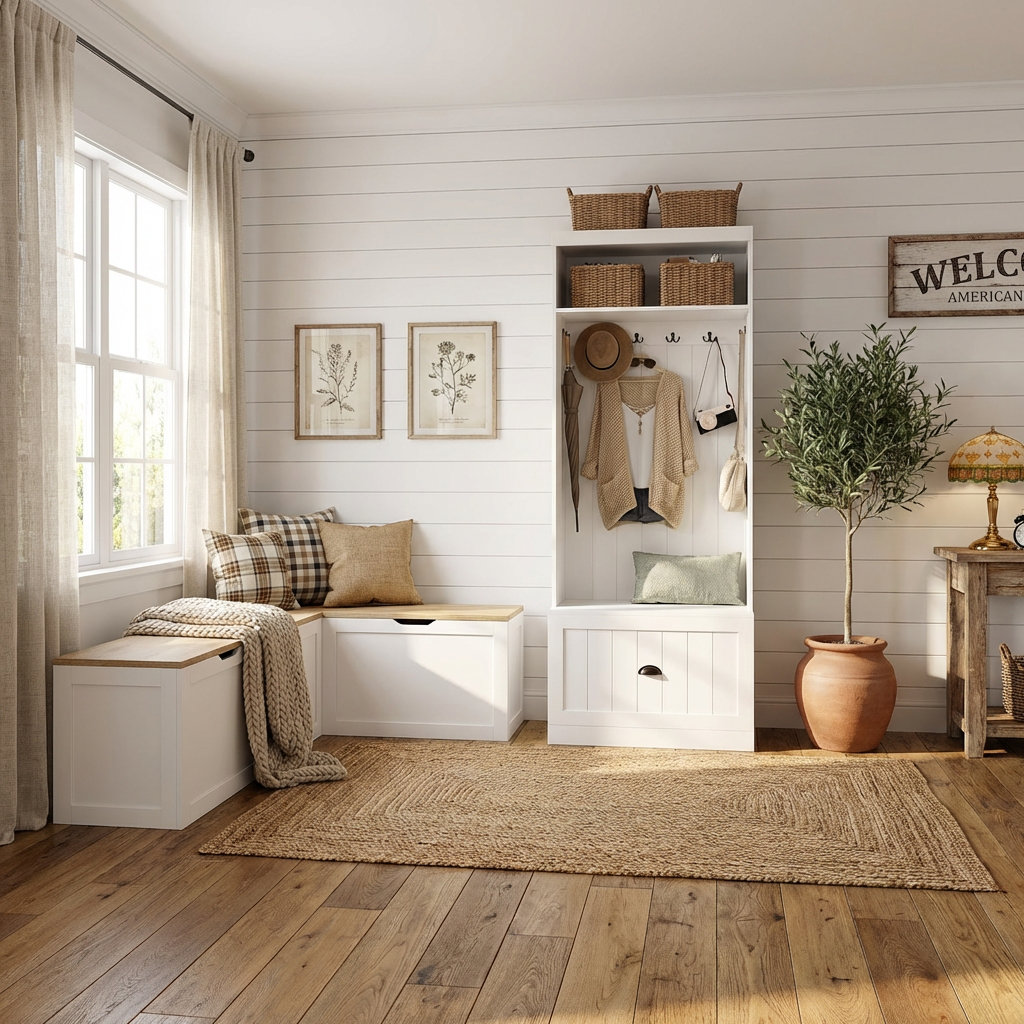 Ebern Designs L-Shaped Shoe Bench With Hall Tree - Wayfair Canada