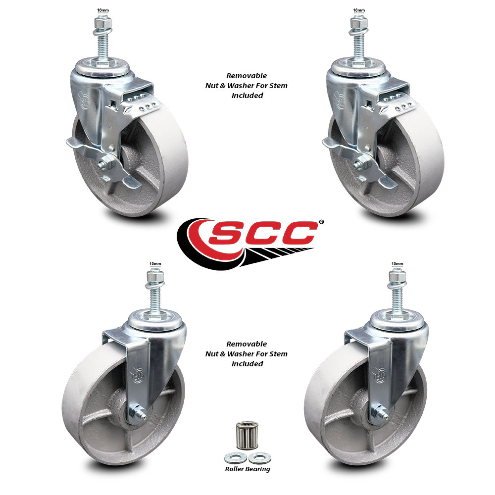 Service Caster Steel 10MM Threaded Stem Caster Set 2 Brakes SCC | Wayfair