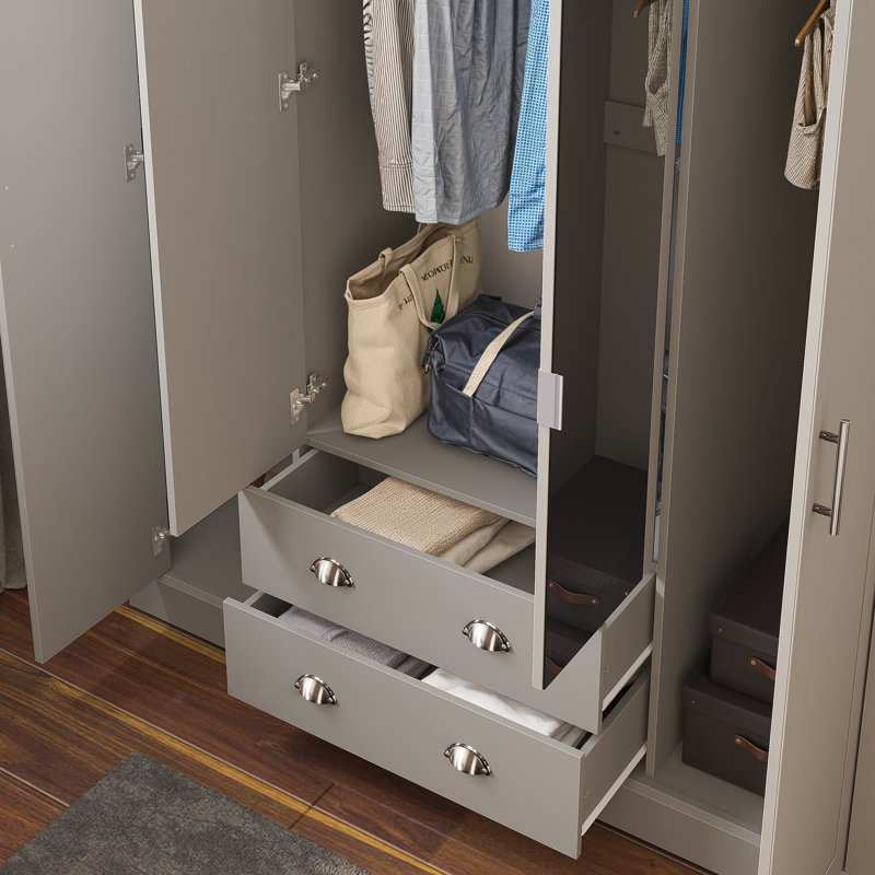 Sufy 4 Door 2 Drawer Wardrobe With Mirror & Reviews | Wayfair.co.uk
