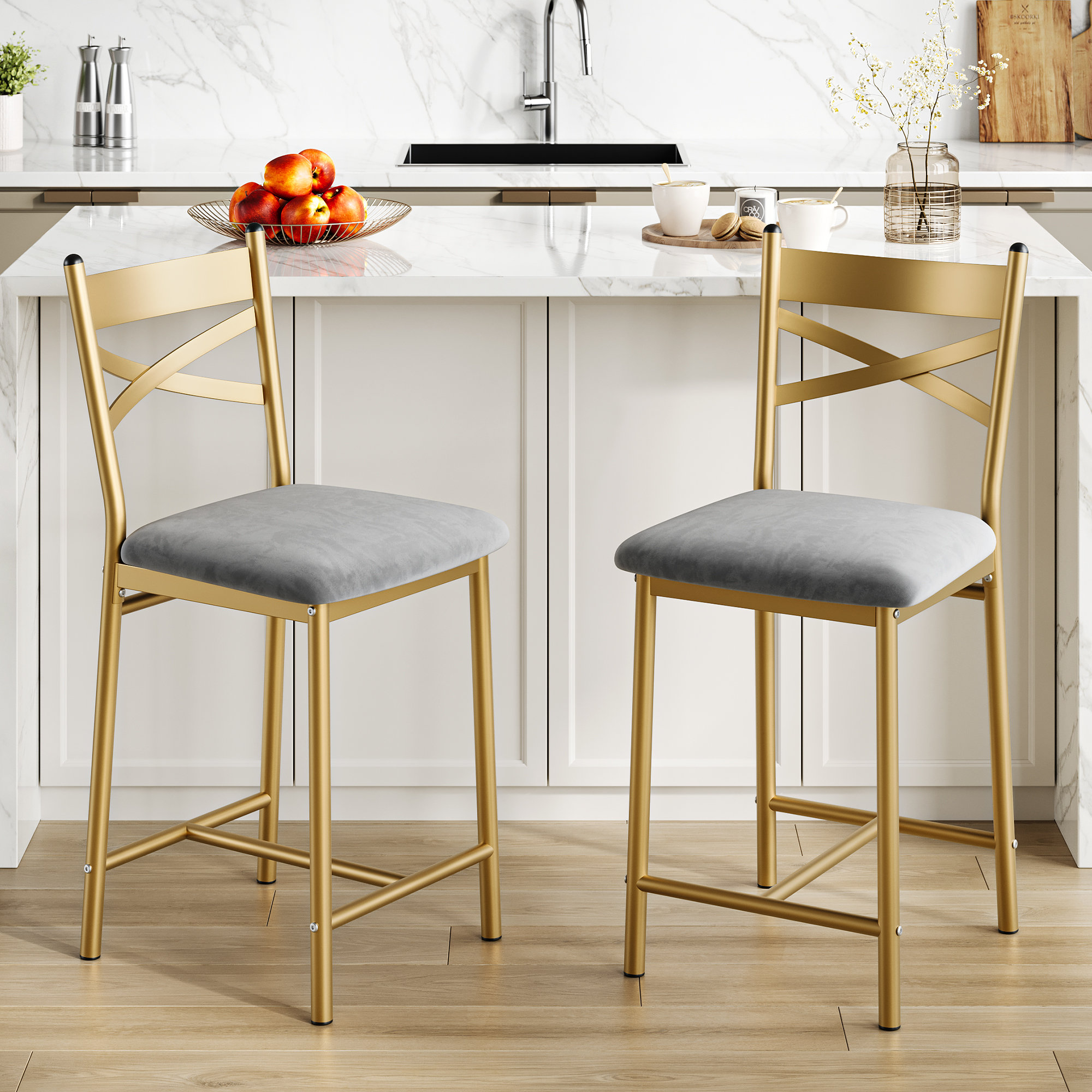Mercer41 Bar Stools Set, Counter Height Bar Stools With PU Upholstered ...