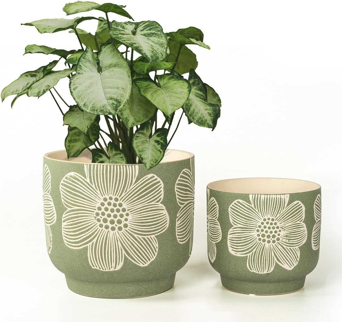 Winston Porter 8 Inch + 6 Inch White Flower Pattern Plant Pots,Sand ...