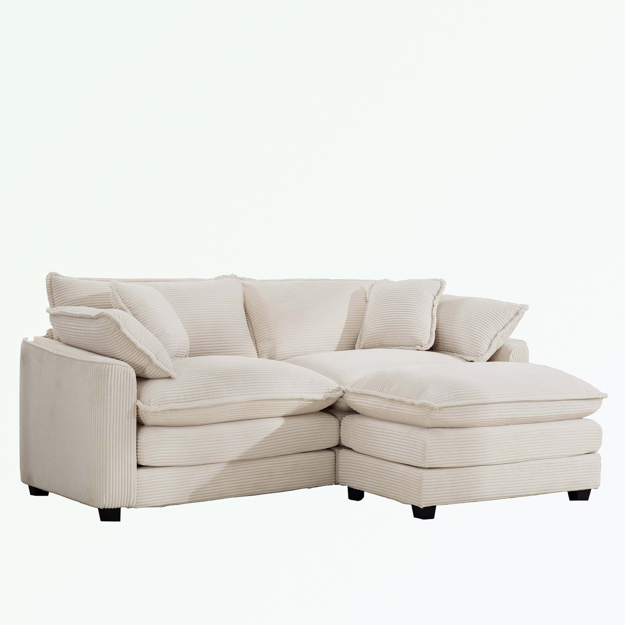 Latitude Run® Corduroy Two-Seater Sofa with 1 Footrest, L-Shaped 2 ...