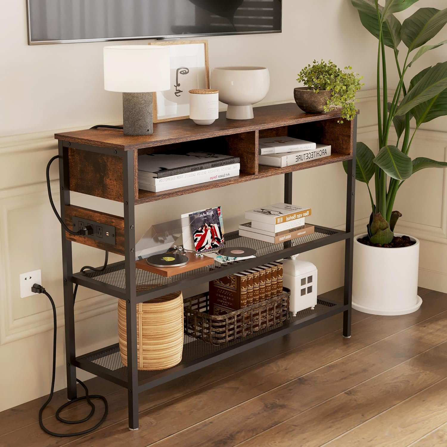 17 Stories Console Table With Outlets & USB Ports, 41" Entryway Table ...