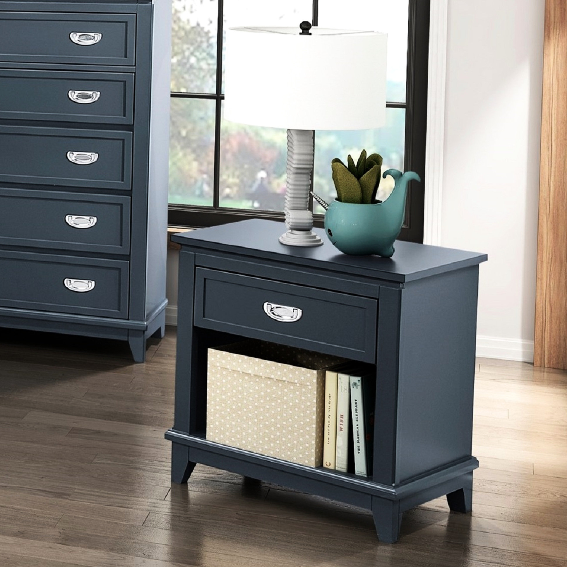 Red Barrel Studio Classic Navy Blue Nightstand With Storage Drawer And ...