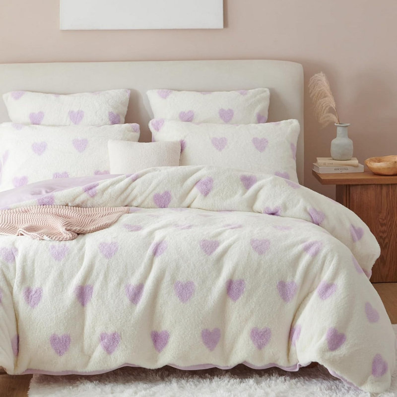 Nayoroom Plush Bedding Set Heart Love Faux Fur Fluffy Winter Bedding ...