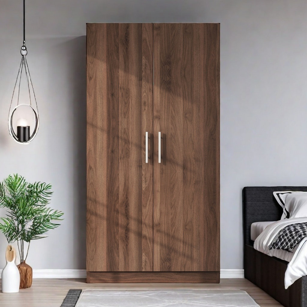 Ebern Designs 2-Door Wooden Wardrobe Armoire With 3 Storage Shelves ...