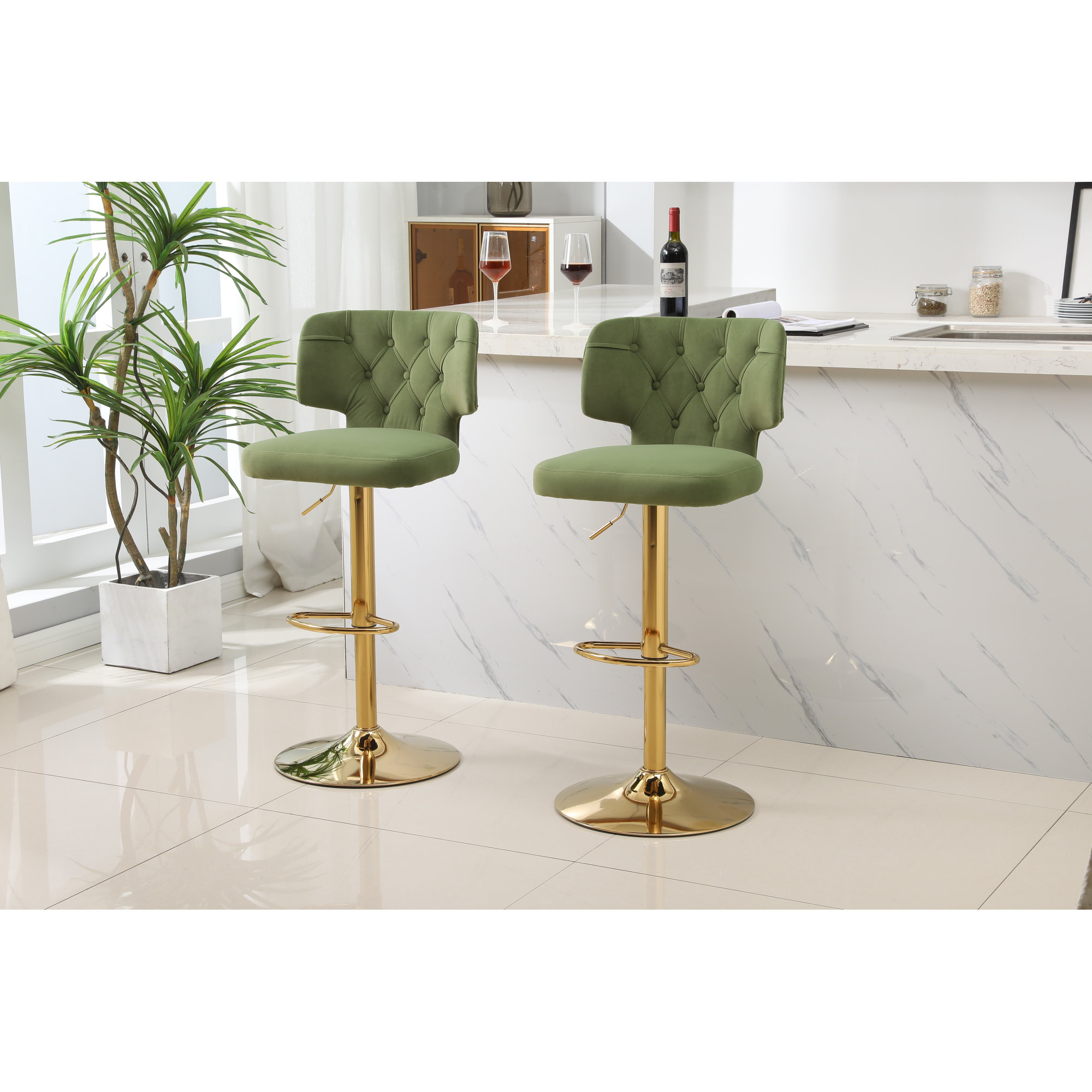 Everly Quinn Modern Barstools Bar Height, Swivel Velvet Bar Stool ...
