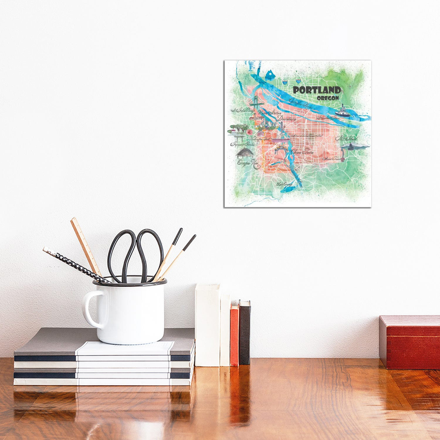 Happy Larry Portland Oregon USA Illustrated Map - Print on Canvas ...
