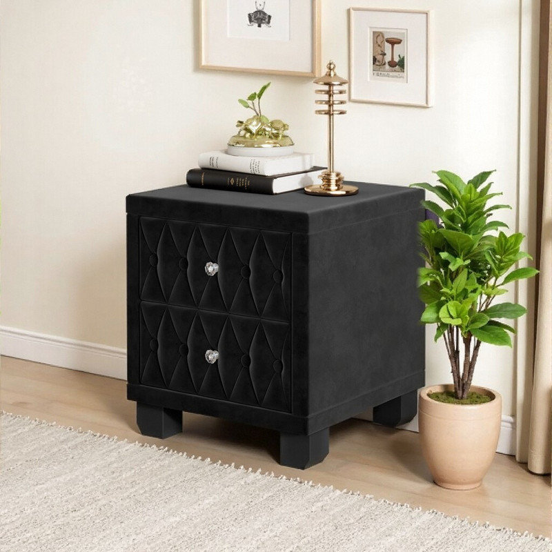Latitude Run® 18 Inch Velvet Nightstand with Crystal Handles, 2 Drawer ...