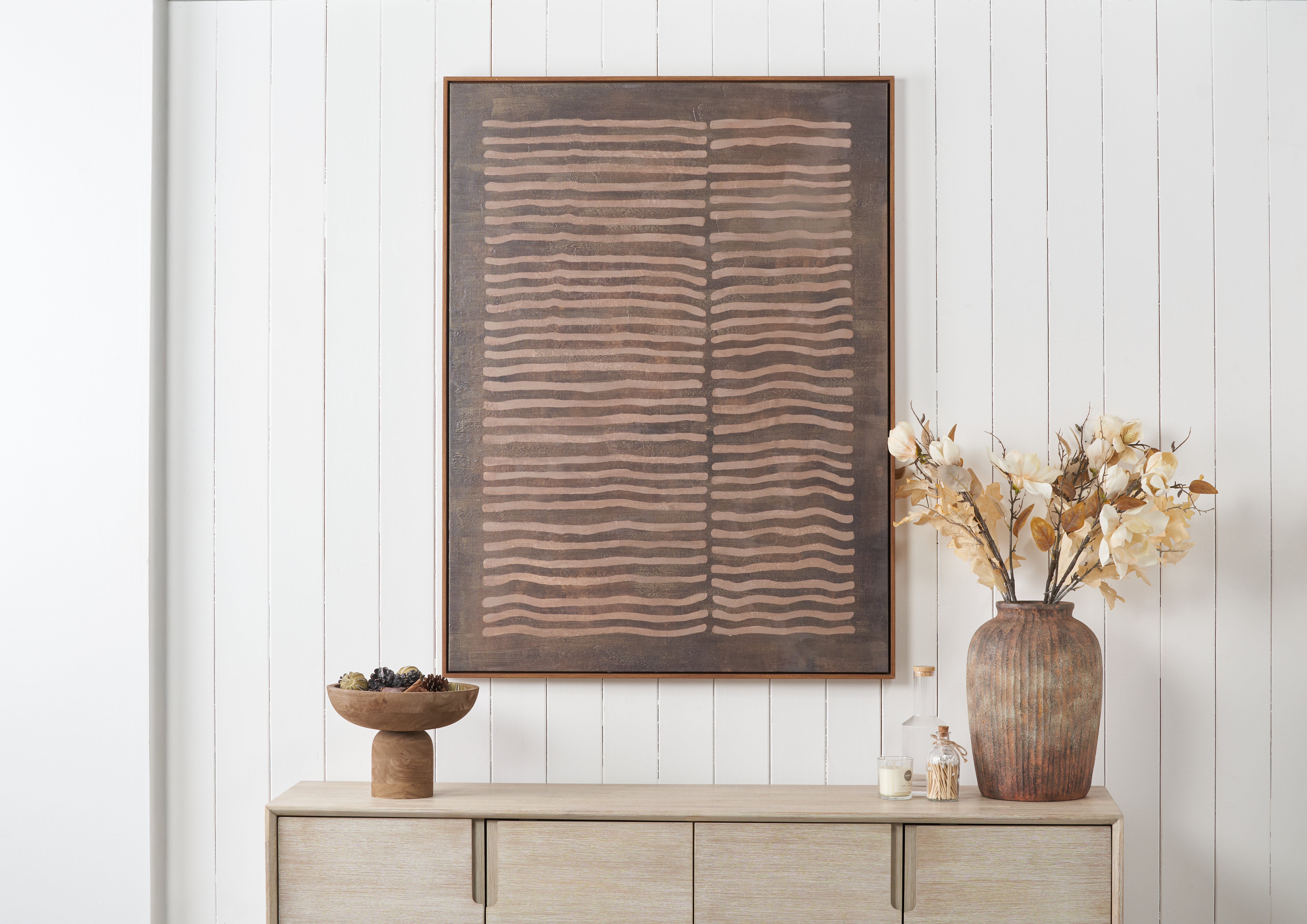 Canora Grey Brown and Natural Linear Design Canvas with Oak Effect ...