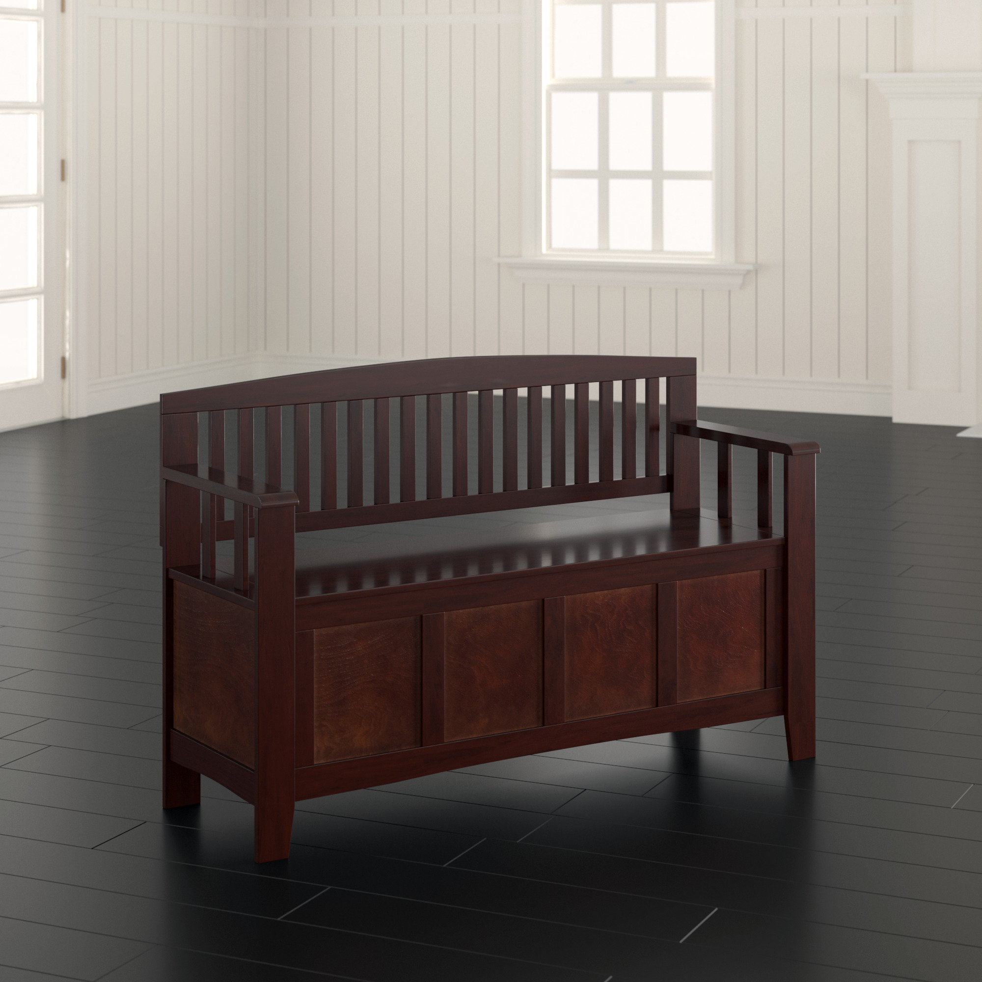 Alcott Hill® Garrity 50” Slat Back Hidden Storage Wood Bench with Flip ...