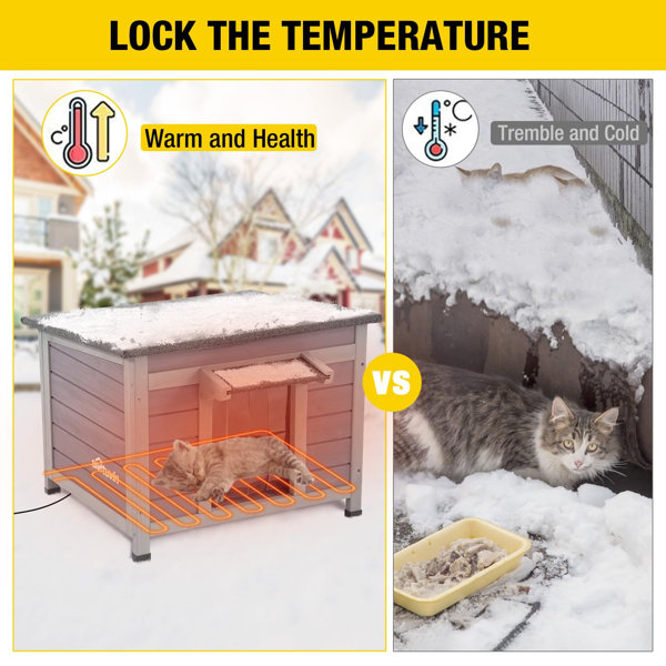 Tucker Murphy Pet™ Gurchetan Heated Cat House Outdoor Feral Kitty ...