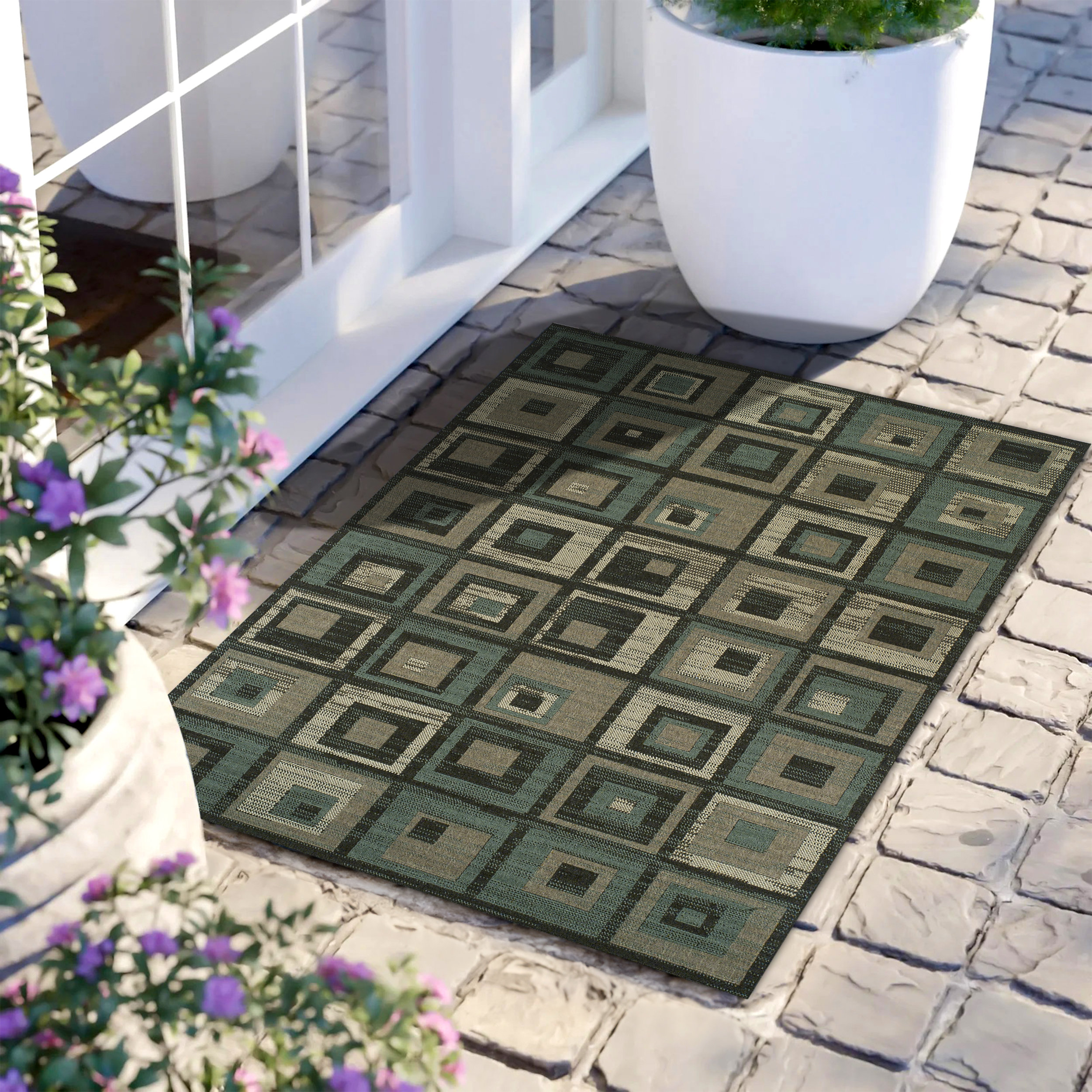 Ebern Designs Dory Geometric Green/Brown Area Rug & Reviews - Wayfair ...