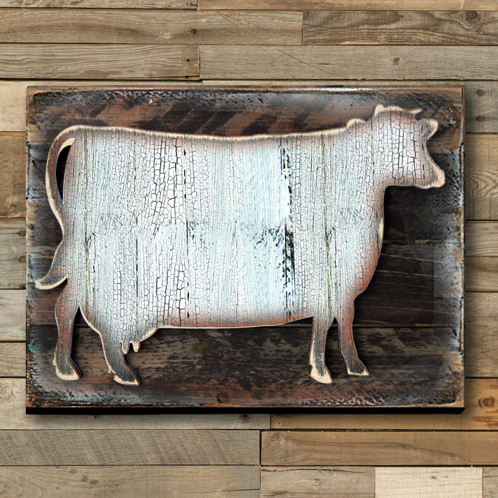 Designocracy Cow Block Art on Reclaimed Wooden Board Wall Décor ...