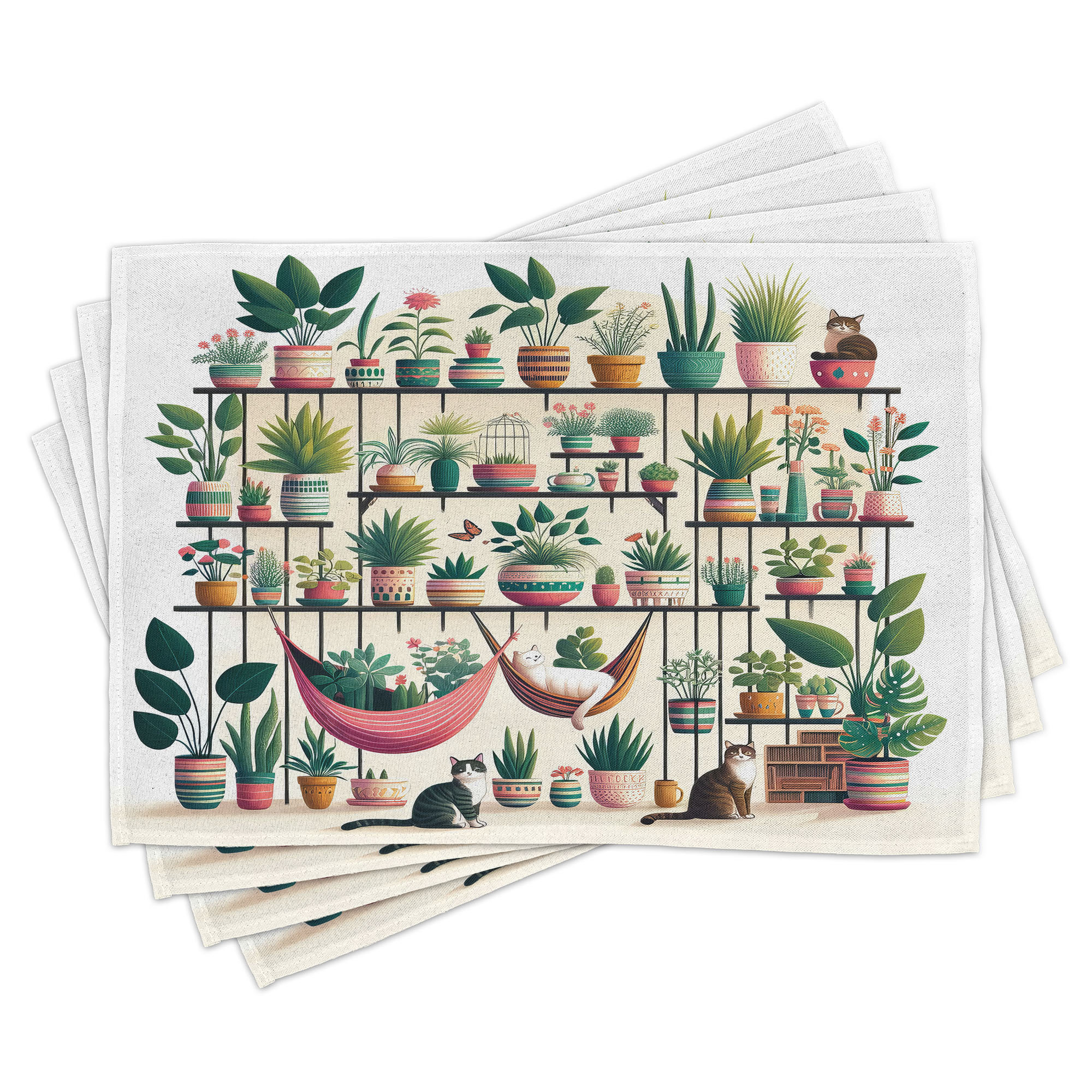 Ambesonne Aesthetic Place Mats Set of 4 Indoor Garden with Cats ...