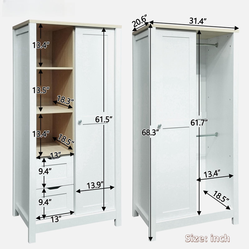 Lark Manor™ Wardrobe With Hanging Rods, 2 Drawers, Open Shelves And ...