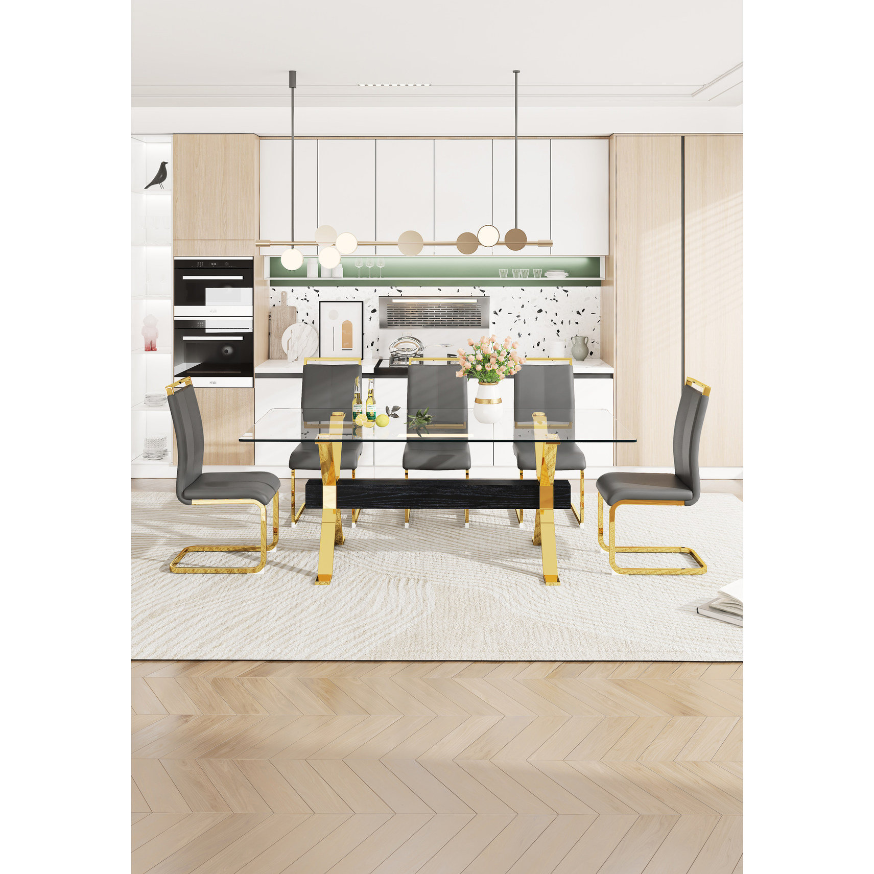 Mercer41 Modern Home Table With Tempered Glass And Crossbar Metal ...