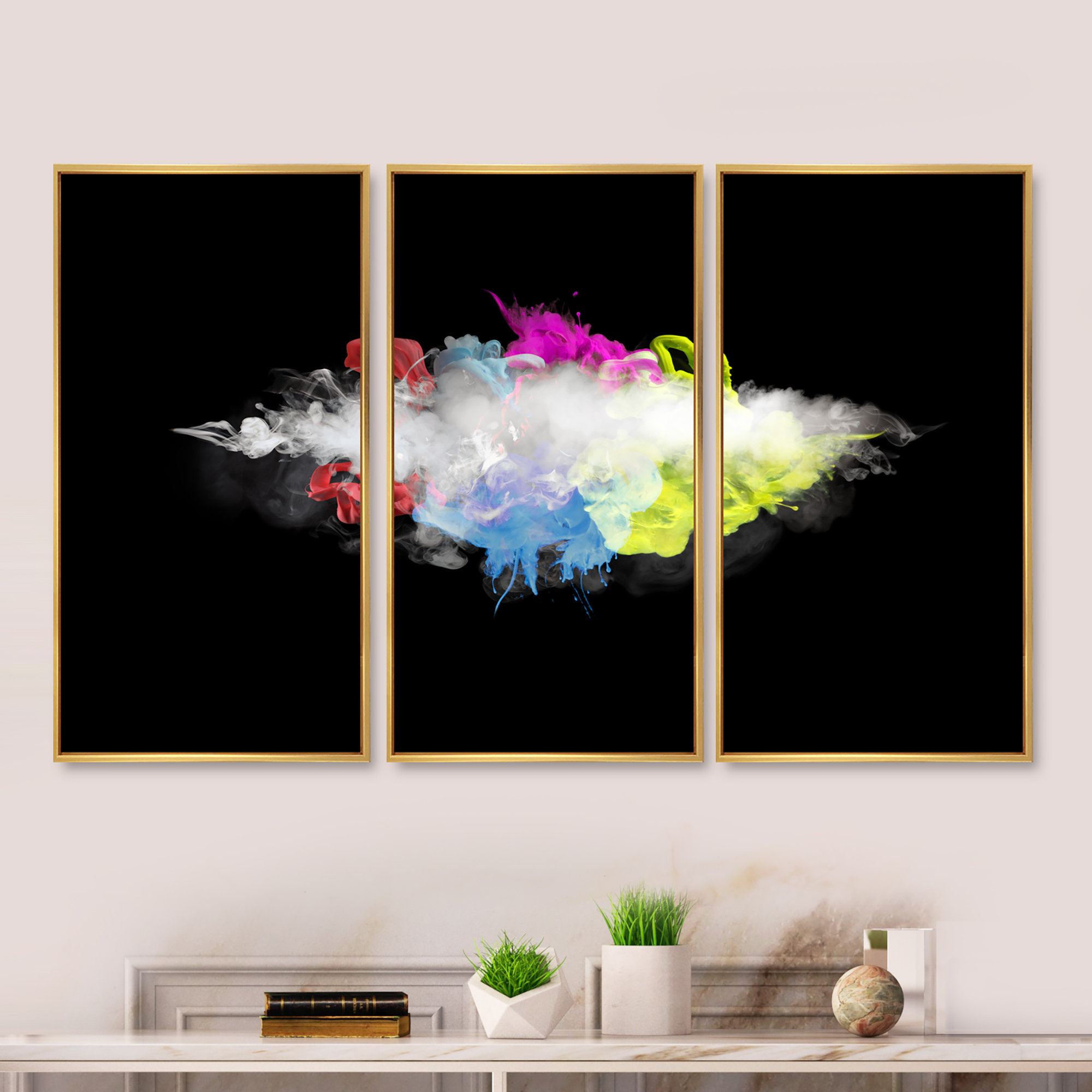 Wrought Studio " White Smoke With Vibrant Colours I " 3 - Pieces ...