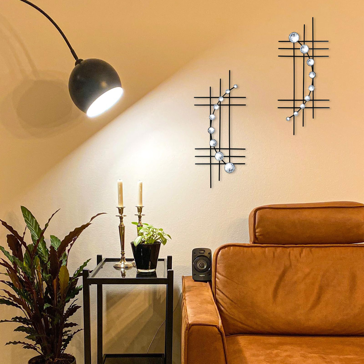 House of Hampton® 2 Set Bling Metal Wall Art Jeweled Crystal Hang Wall ...