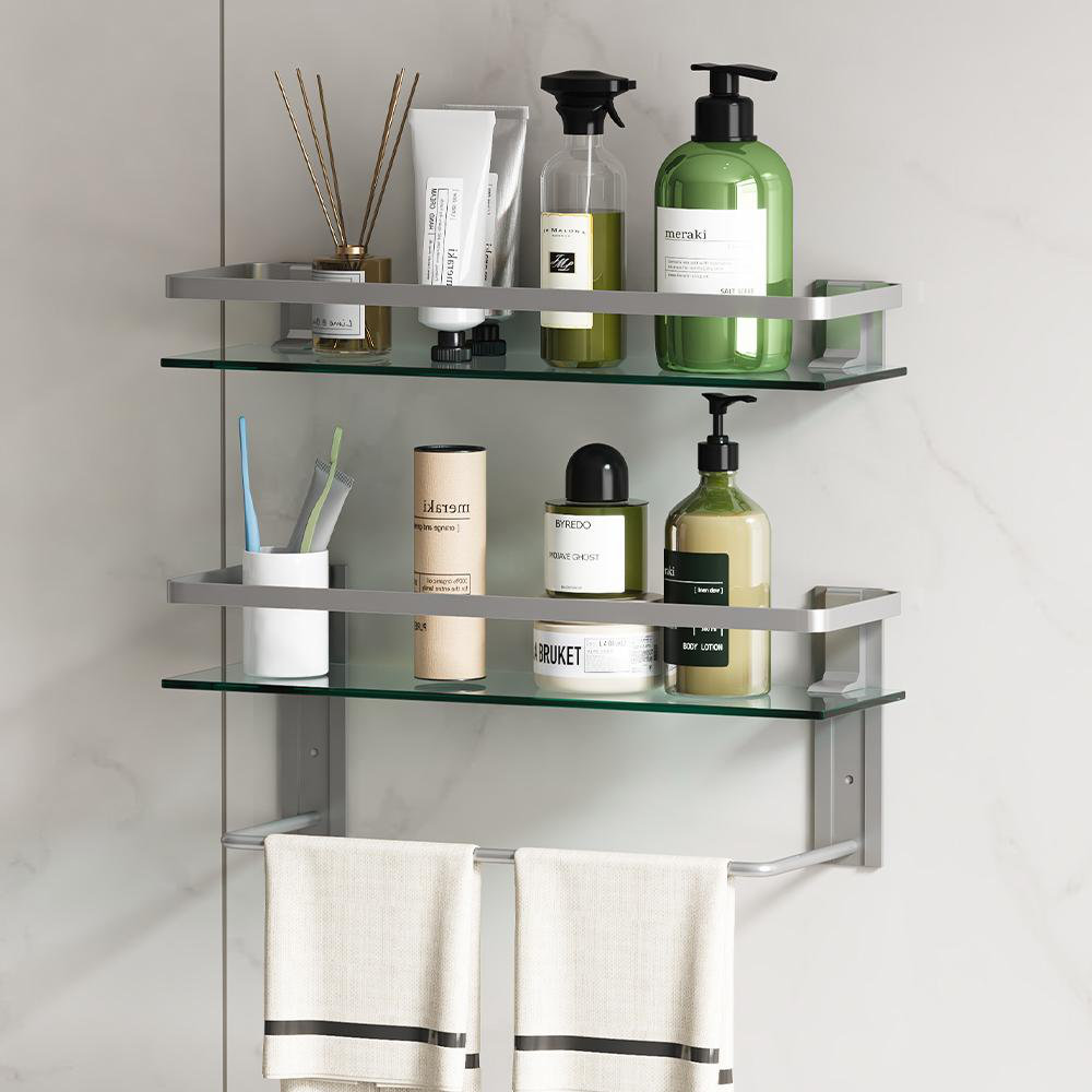 Wrought Studio™ 2-tier Tempered Glass Shelves - 15.7 Inch Wall-mounted ...