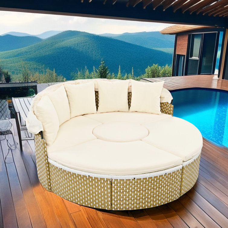 Latitude Run® Mahalah Rattan Round Outdoor Sectional Sofa Set with ...