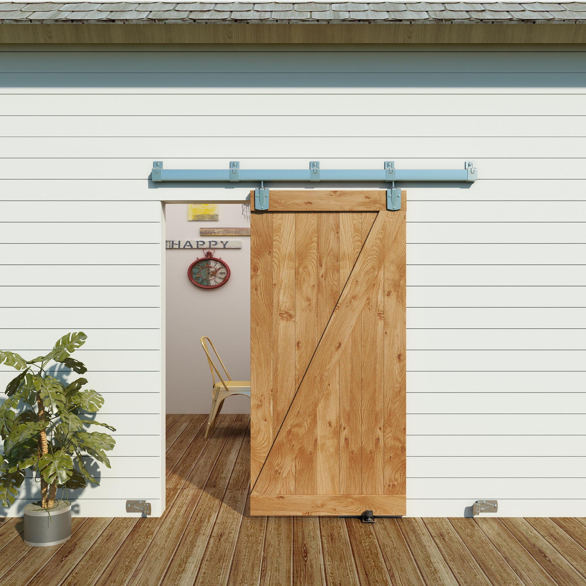 JUBEST Box Rail Exterior Barn Door Hardware Kit, Heavy Duty Sliding ...