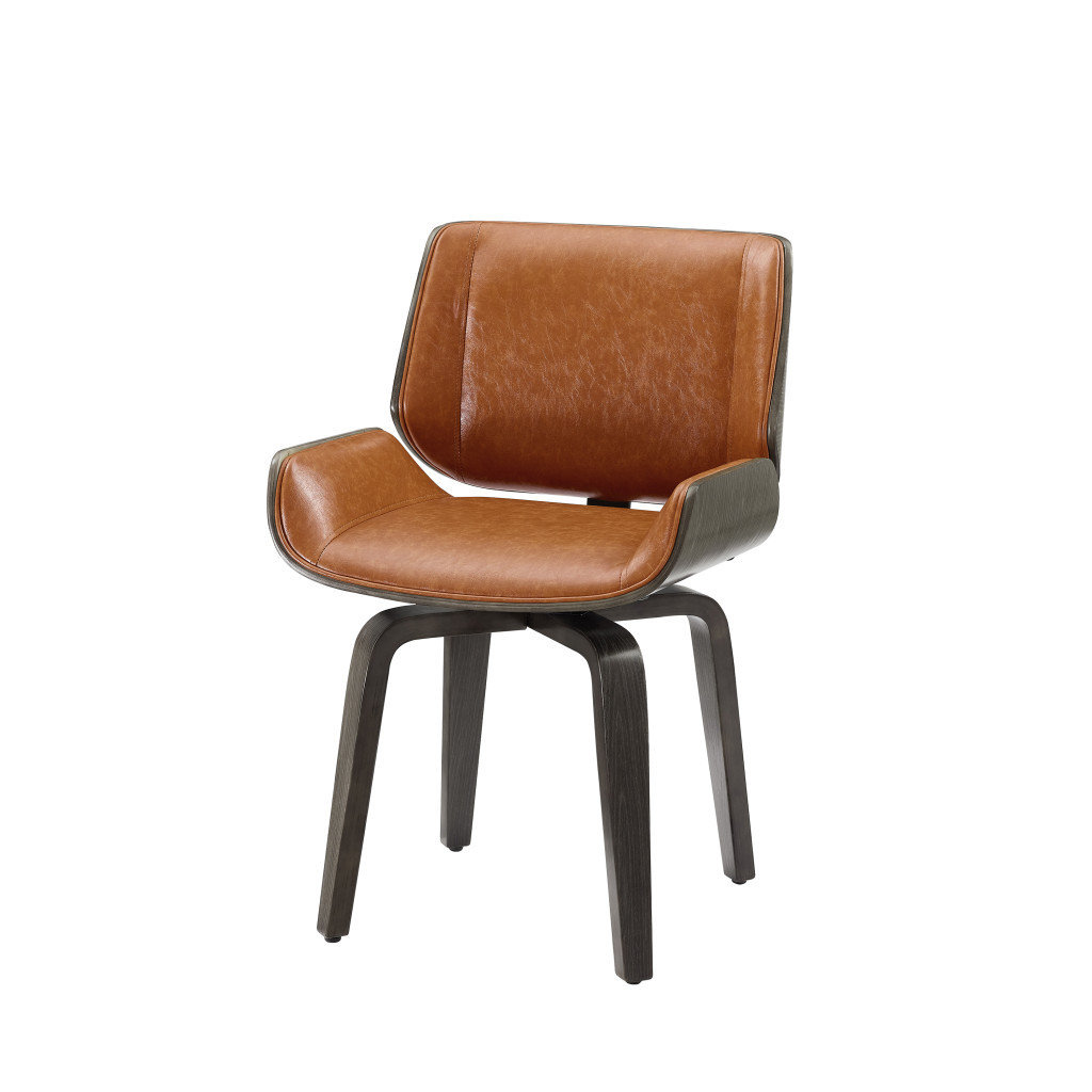 HomeRoots Brown And Black Upholstered Faux Leather Curved Back Dining ...