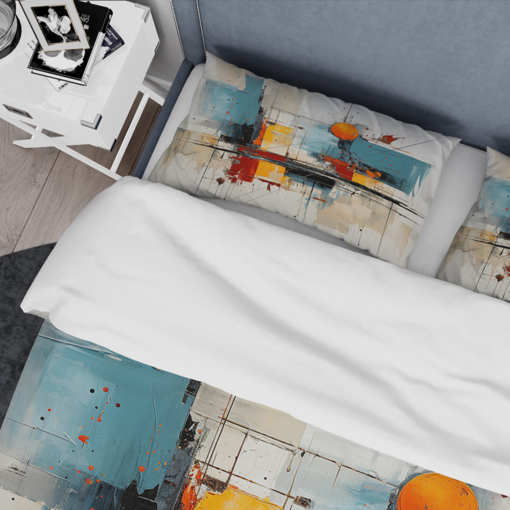 Design Art Teal Orange Bold Flow Collage - Dams Duvet Cover Set ...