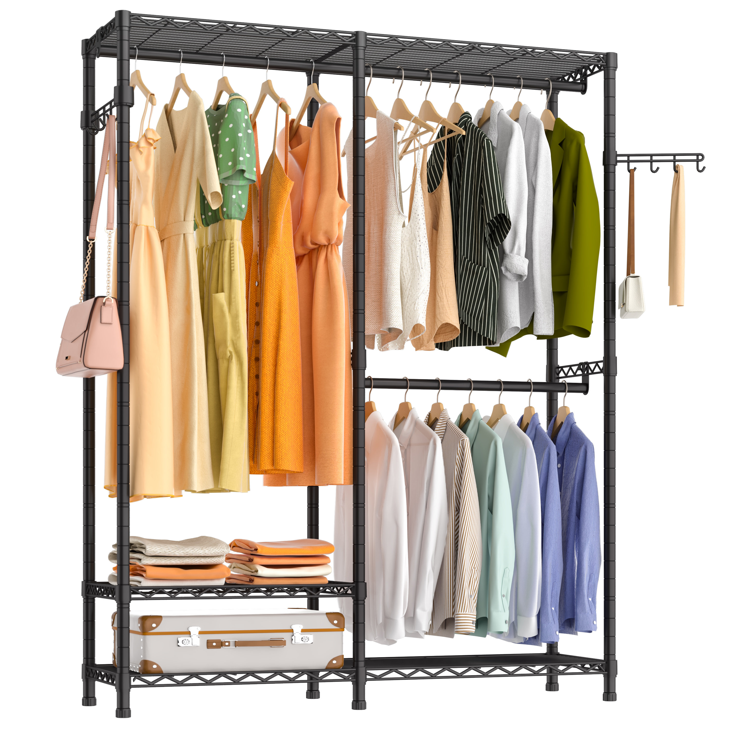 Rebrilliant 76.8" H Clothes Rack Portable Metal Adjustable Wire Shelf ...