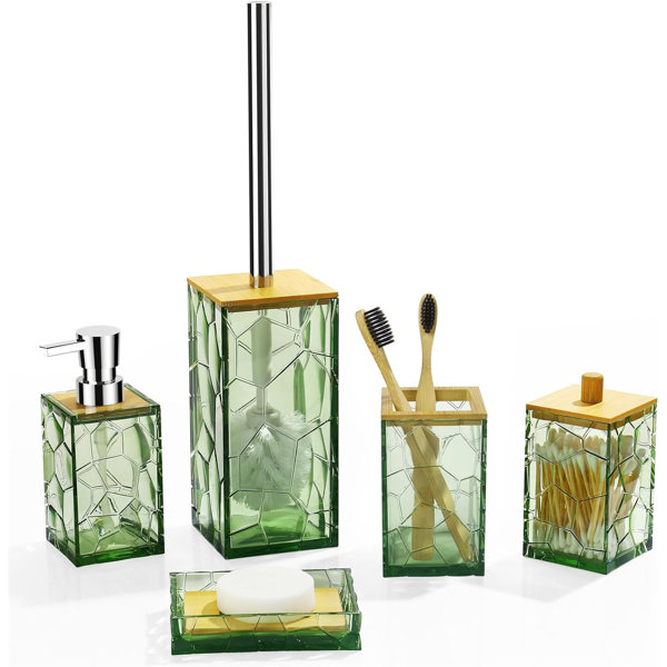 Orren Ellis Sage Green Bathroom Accessories Set, Toothbrush Holder ...