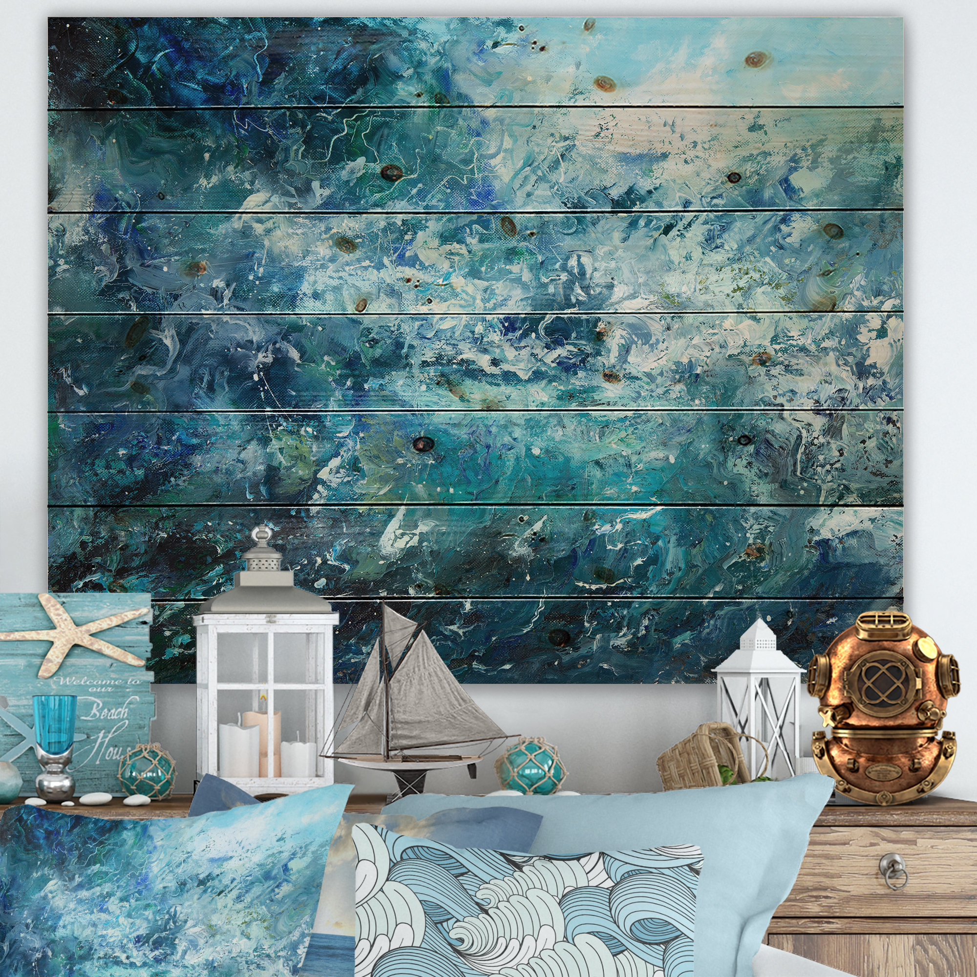 East Urban Home Wild Blue Ocean Waves V - Unframed Painting Print on ...