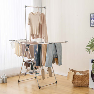 Rebrilliant 2-layer Aluminum Foldable Drying Rack W/ Hanging Bar & 2 ...